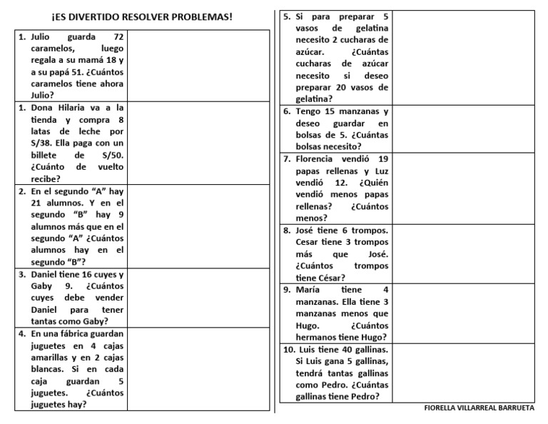 Ficha resolvemos problemas de matematica PAEV segundo grado | PDF