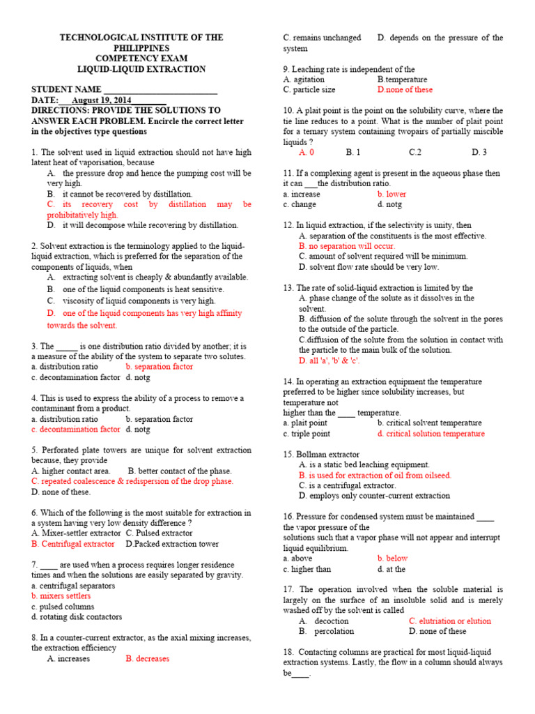 CHE 422 - Liquid Liquid Extraction Reviewer | PDF | Solubility | Phase (Matter)