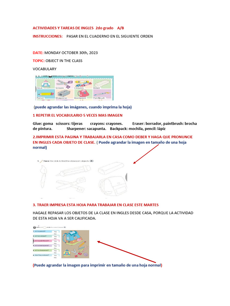 Actividades Y Tareas De Ingles 2do Grado Lunes 30 Pdf