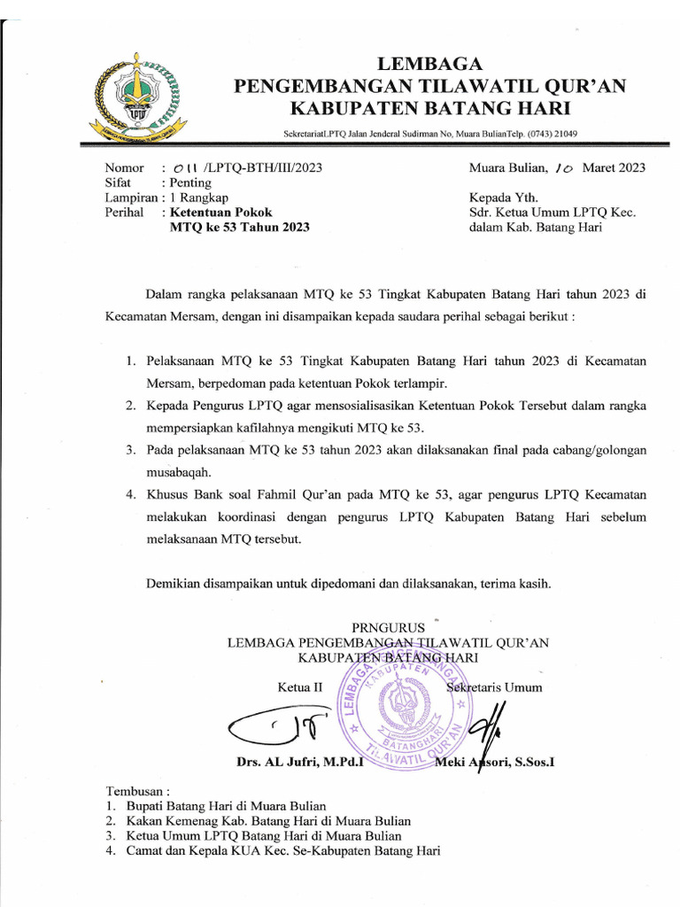 Juknis MTQ Ke 28 Kec. Pemayung 2023 | PDF