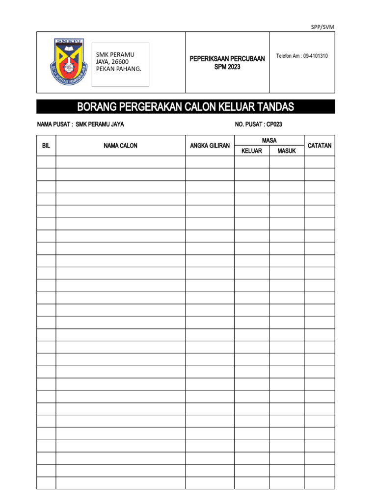 Borang Pergerakan Calon SPM 2023 | PDF