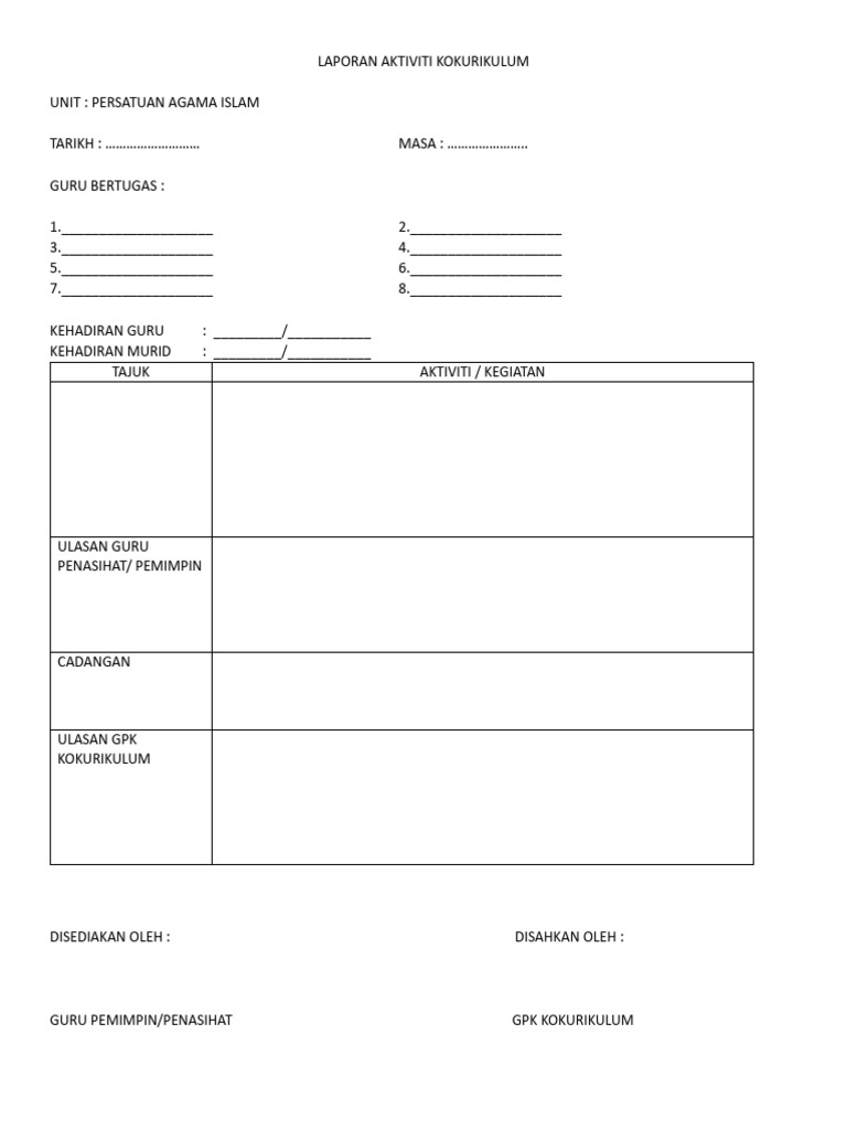 Laporan Aktiviti Kokurikulum-Pai | PDF