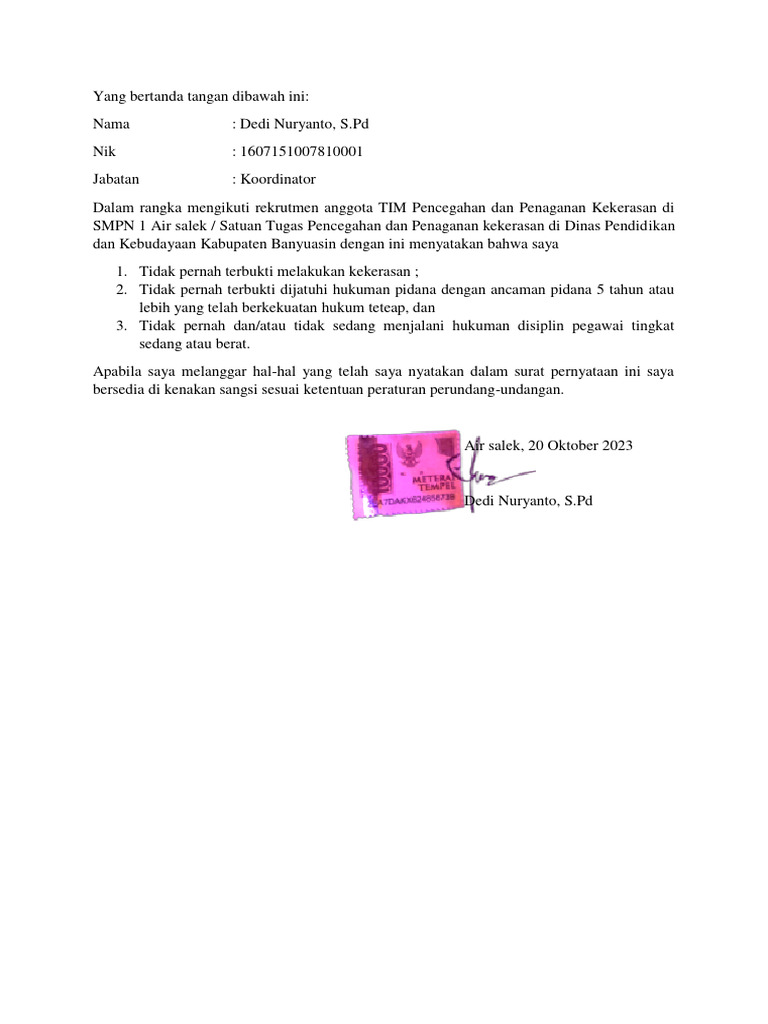 Yang bertanda tangan dibawah ini surat untuk mendaftar keanggotaan | PDF