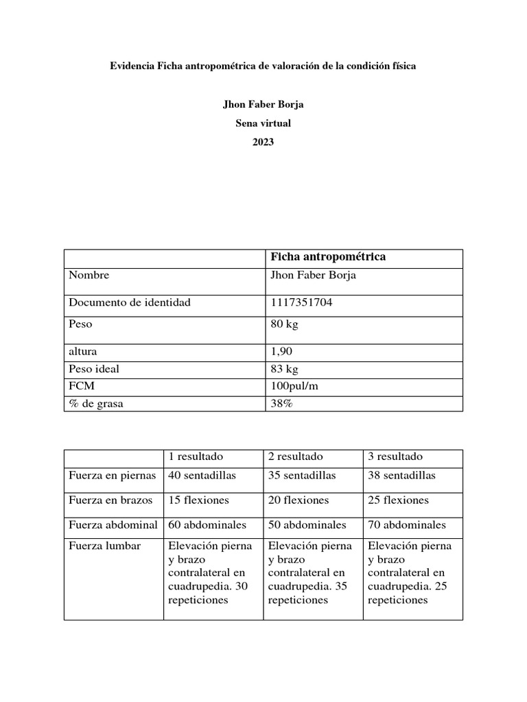 Ficha Antropométrica | PDF