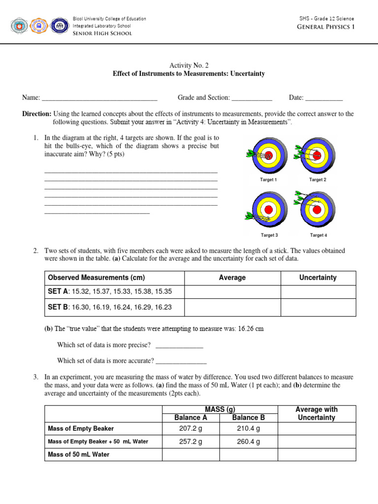 Uncertainty in Measurements Activity | PDF | Measurement | Uncertainty