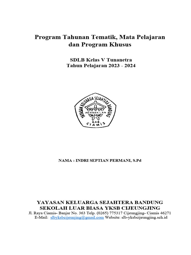 Kelas V A - Program Tahunan 2023-2024 | PDF