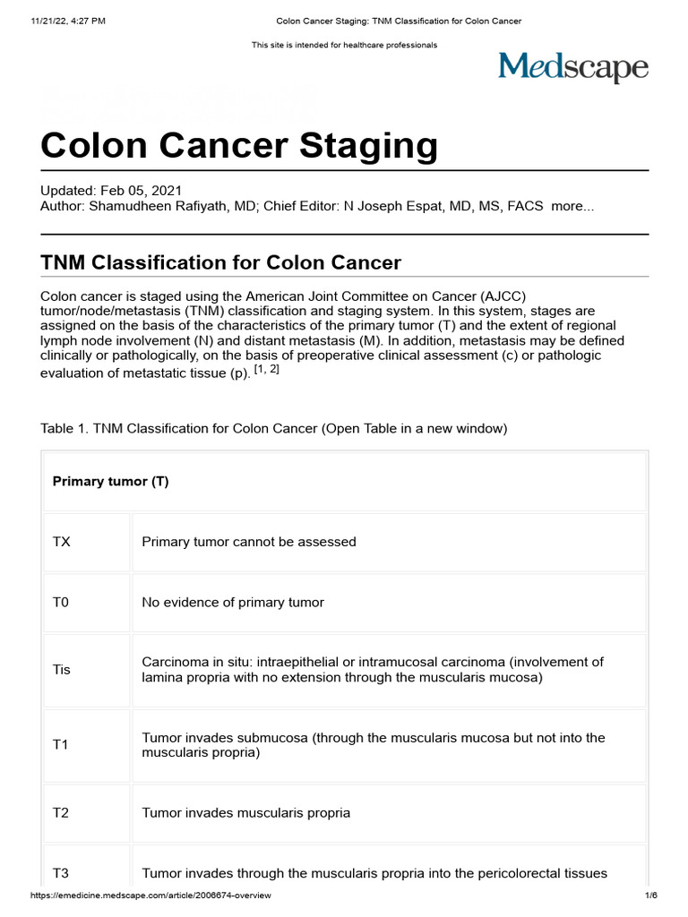Colon Cancer Staging - TNM Classification For Colon Cancer | PDF ...