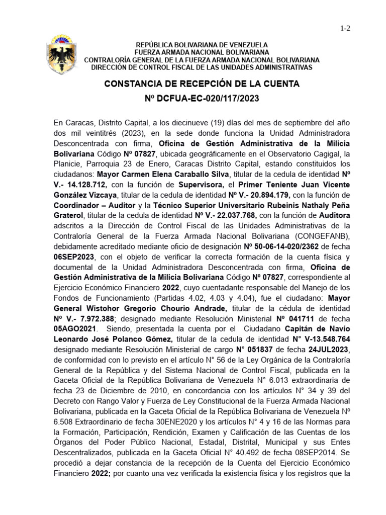 Constancia de Recepción de Cuenta | PDF | Venezuela | Gobierno