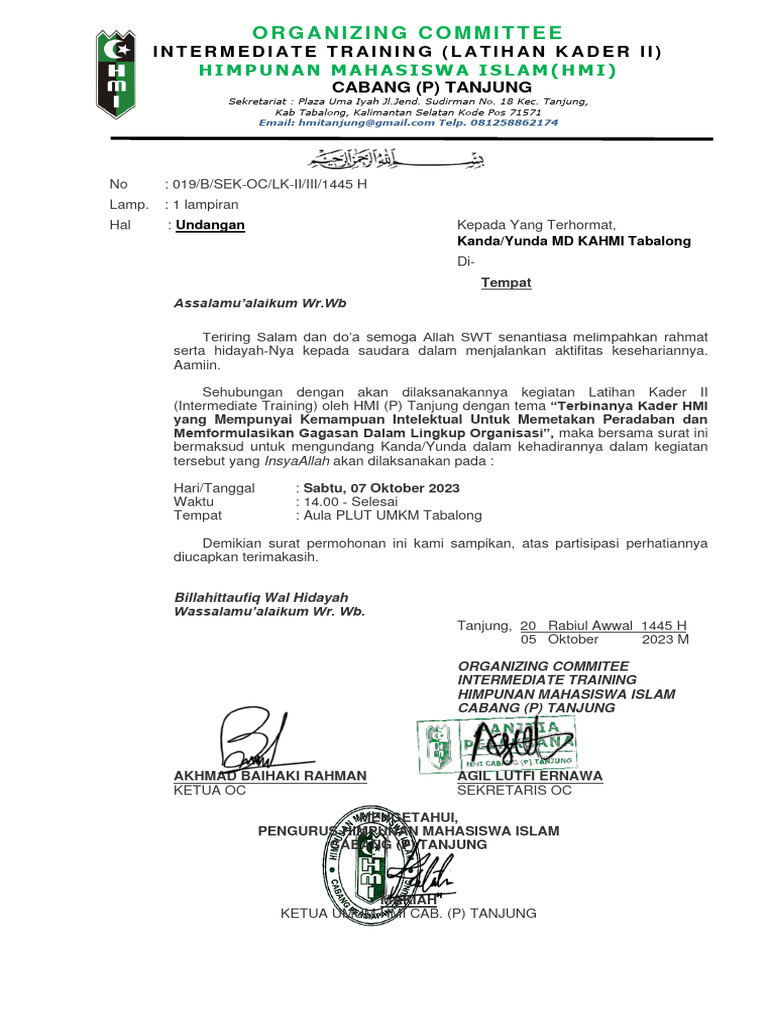 Undangan LK2 HMI (MD Kahmi) | PDF