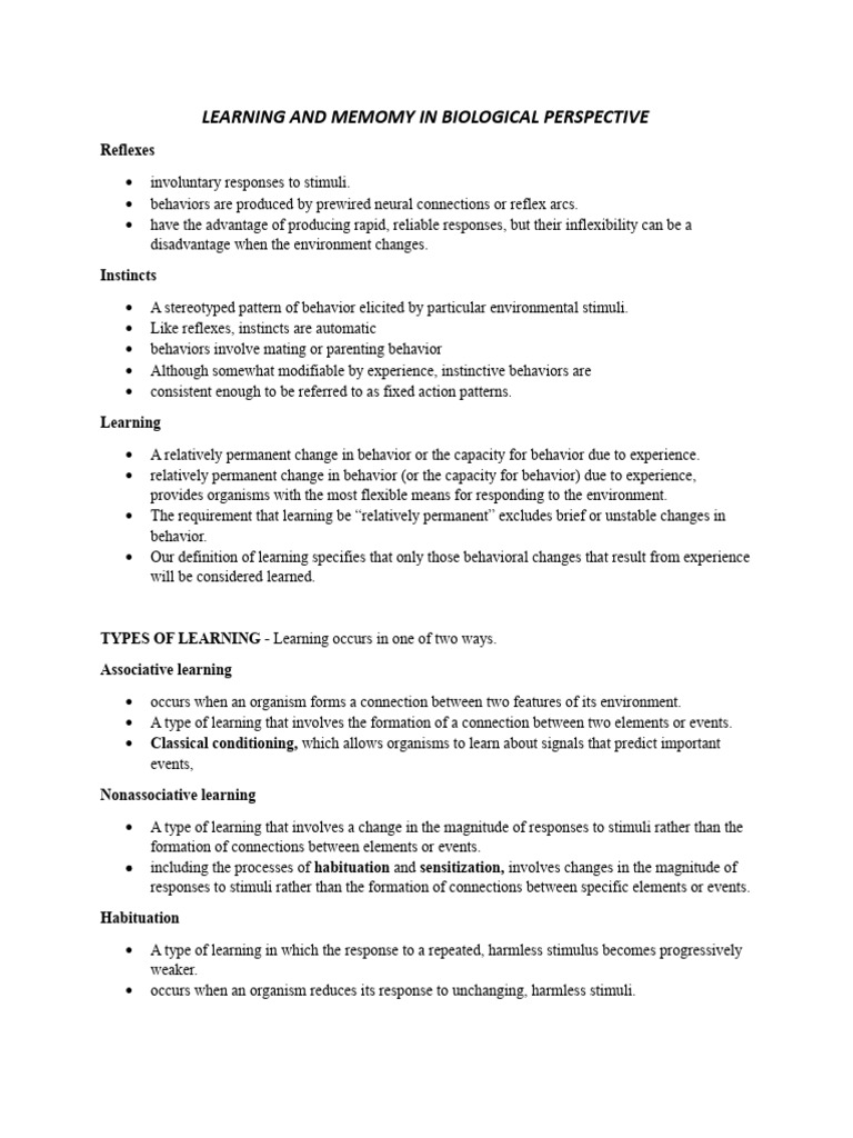 Learning and Memomy in Biological Perspective | PDF | Hippocampus ...