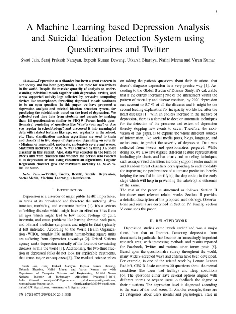 A Machine Learning Based Depression Analysis | PDF | Statistical Classification | Support Vector ...