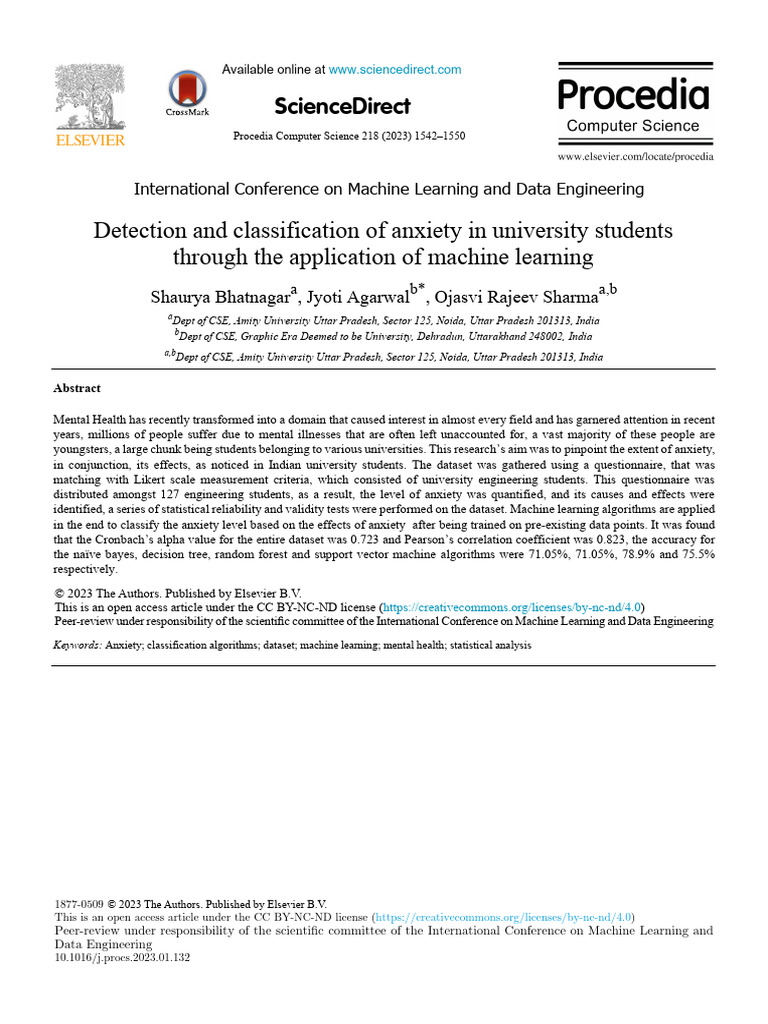 Detection and Classification of Anxiety in University Students | PDF ...