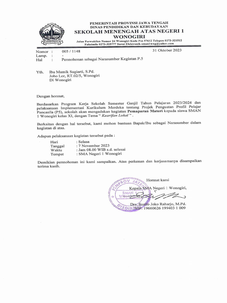 Undangan Narasumber P5 | PDF