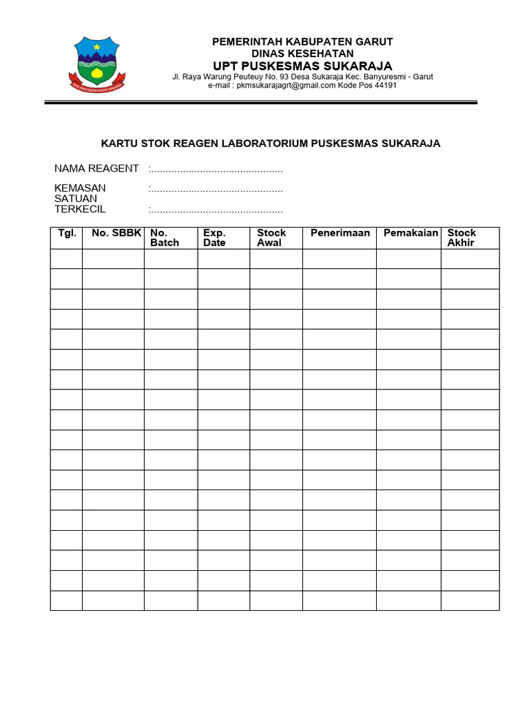 8153 Form Kartu Stok Reagen | PDF