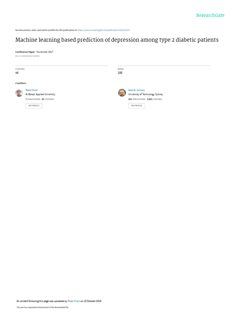 Machine Learning Based Prediction of Depression Among Type 2 Diabetic ...