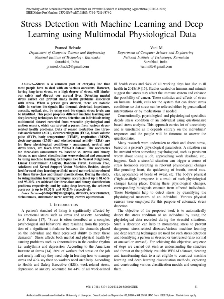Stress Detection With Machine Learning and Deep | PDF | Statistical Classification | Machine ...
