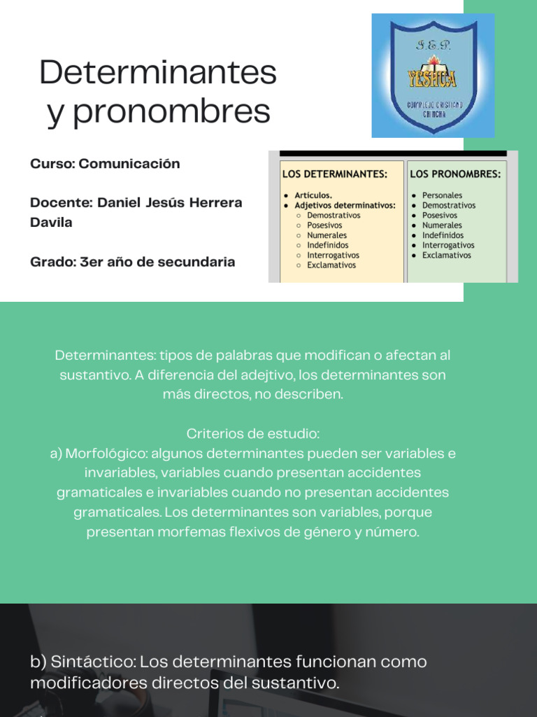 Determinantes y Pronombres 3er Año 1.2 | PDF | Sustantivo | Sintaxis