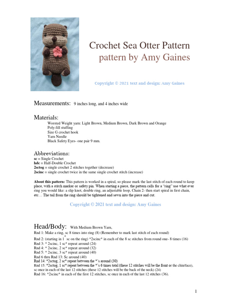 Crochet Sea Otter Pattern | PDF | Crochet | Handicrafts