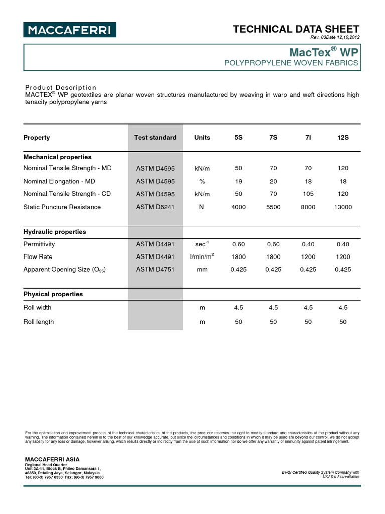 TDS MY MACTEX WP Oct2012 | PDF | Weaving | Materials