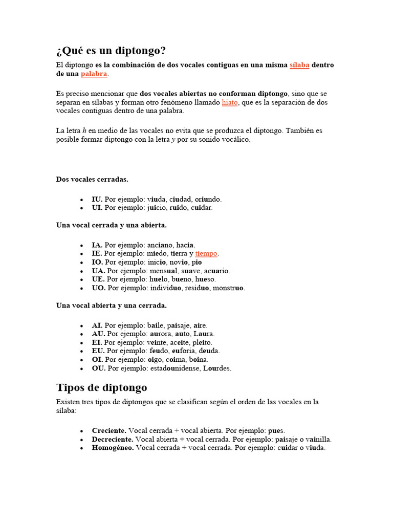 Ejemplos de Diptongo | PDF | Vocal | Comunicación humana