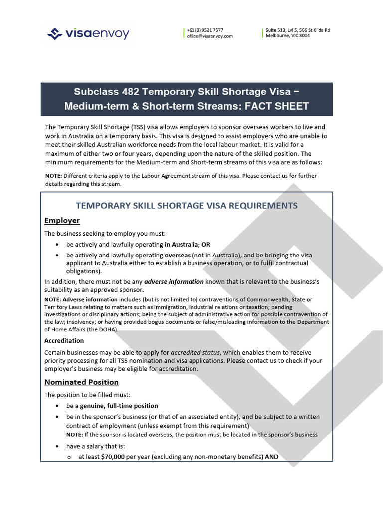 0 - 482 Fact Sheet | PDF | Travel Visa | Employment