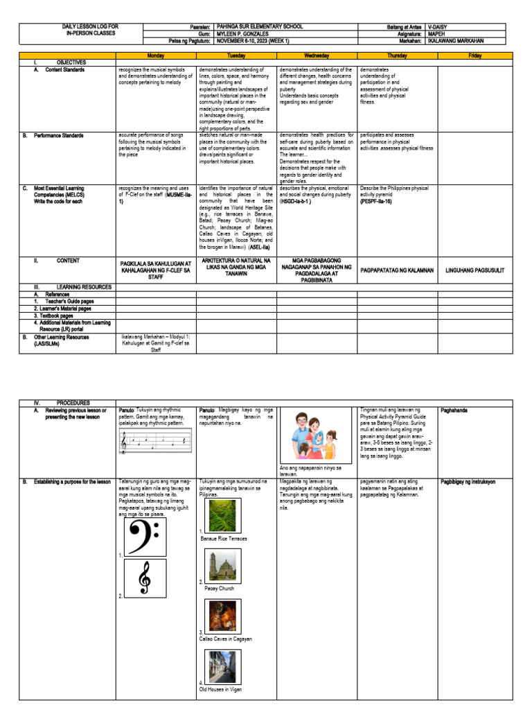 DLL MAPEH (MELCs) W1 | PDF