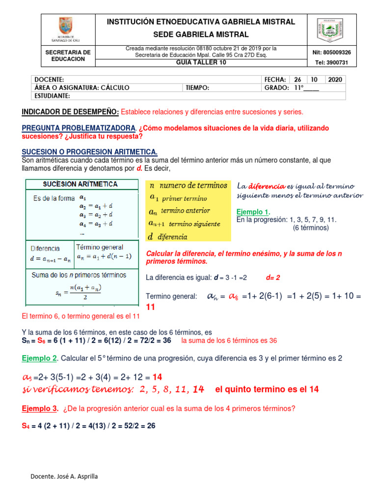 Guía-taller 10 Cálculo 11° virtual | PDF | Matemáticas