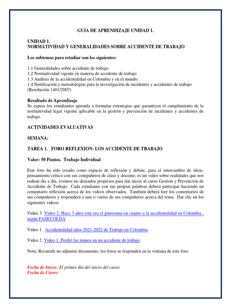 Guia de Aprendizaje Unidad 1. (Semana 1, 2, y 3) | PDF