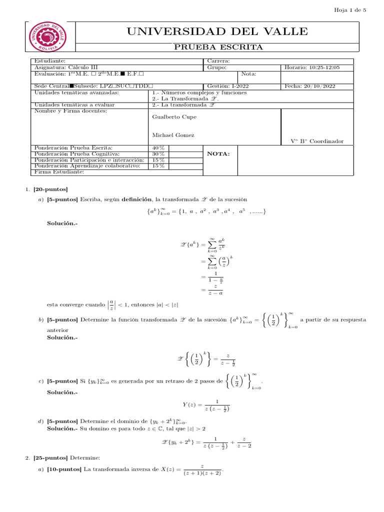 Exámenes de Cálculo 3 | PDF | Relación de recurrencia | Funciones y mapeos