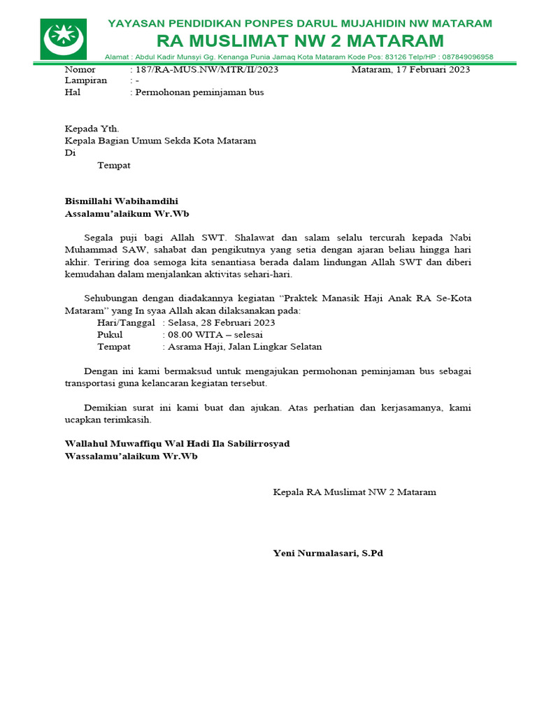 Surat Peminjaman Bis | PDF