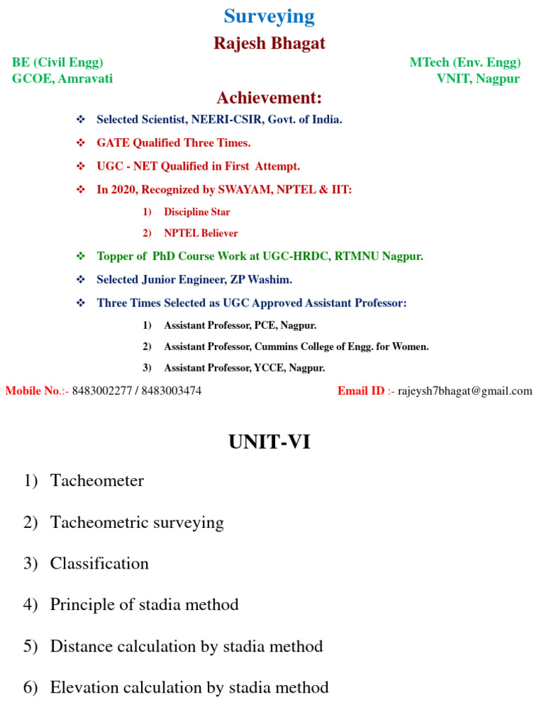 Tacheometry for Civil Engineers | PDF | Equipment | Applied And ...