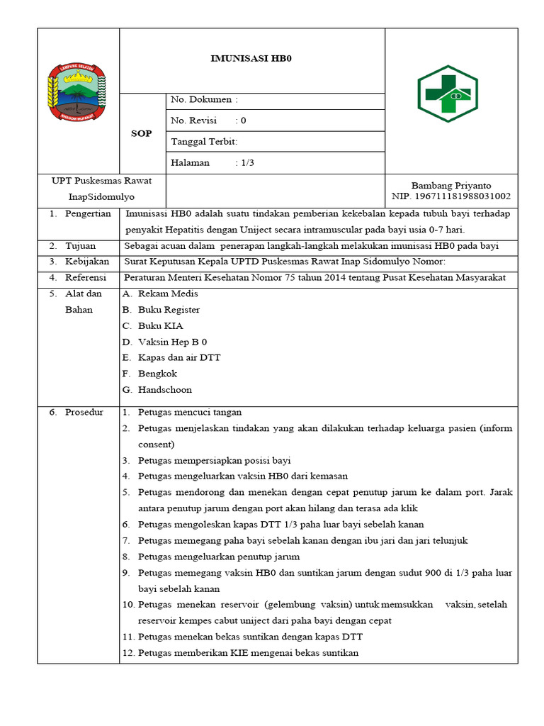 SOP Imunisasi HB0 | PDF
