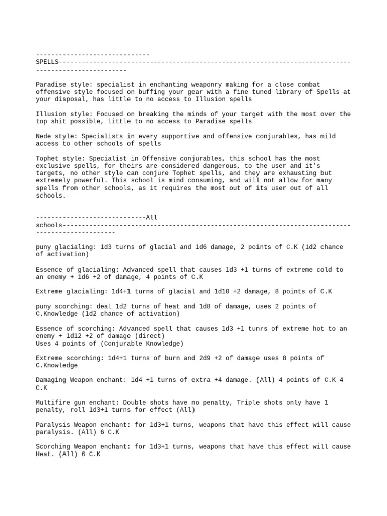 DnD Spell and Perk Overview | PDF