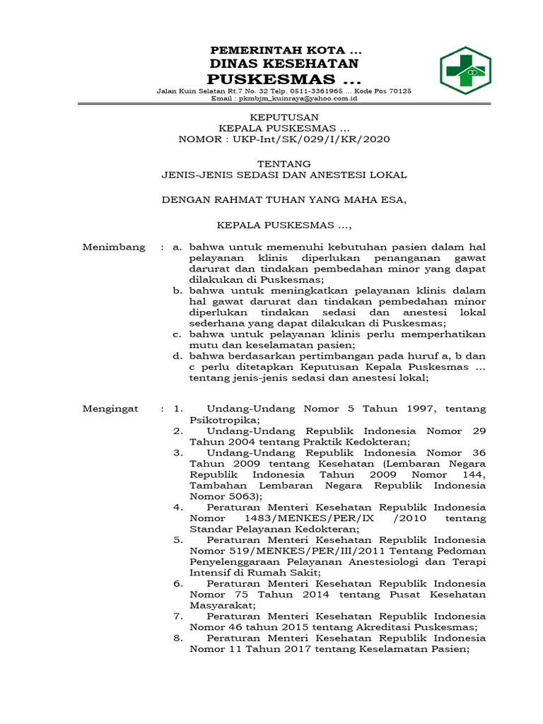 SK Tentang Jenis-Jenis Sedasi Dan Anestesi Lokal | PDF