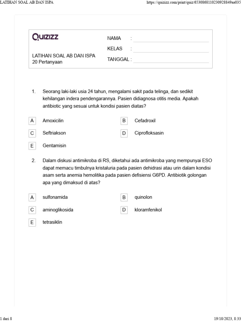Latihan Soal Ab Dan Ispa | PDF