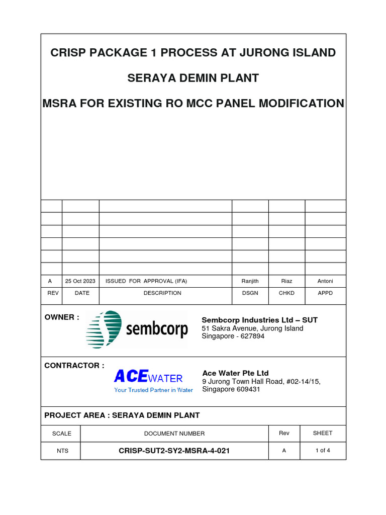 CRISP-SUT2-SY2-MSRA-4-021 - RA - MSRA Existing RO MCC Panel Modificn ...