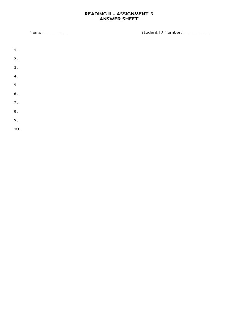 Reading II Assignment 3 Answer Sheet | PDF | Computers