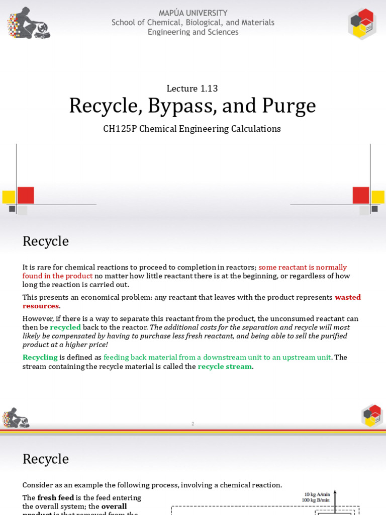 1.13 Recycle, Bypass, and Purge | PDF | Chemical Reactor | Recycling