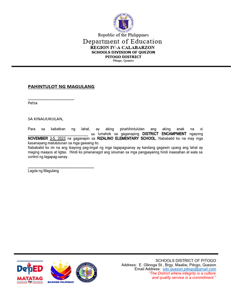 Pahintulot NG Magulang | PDF