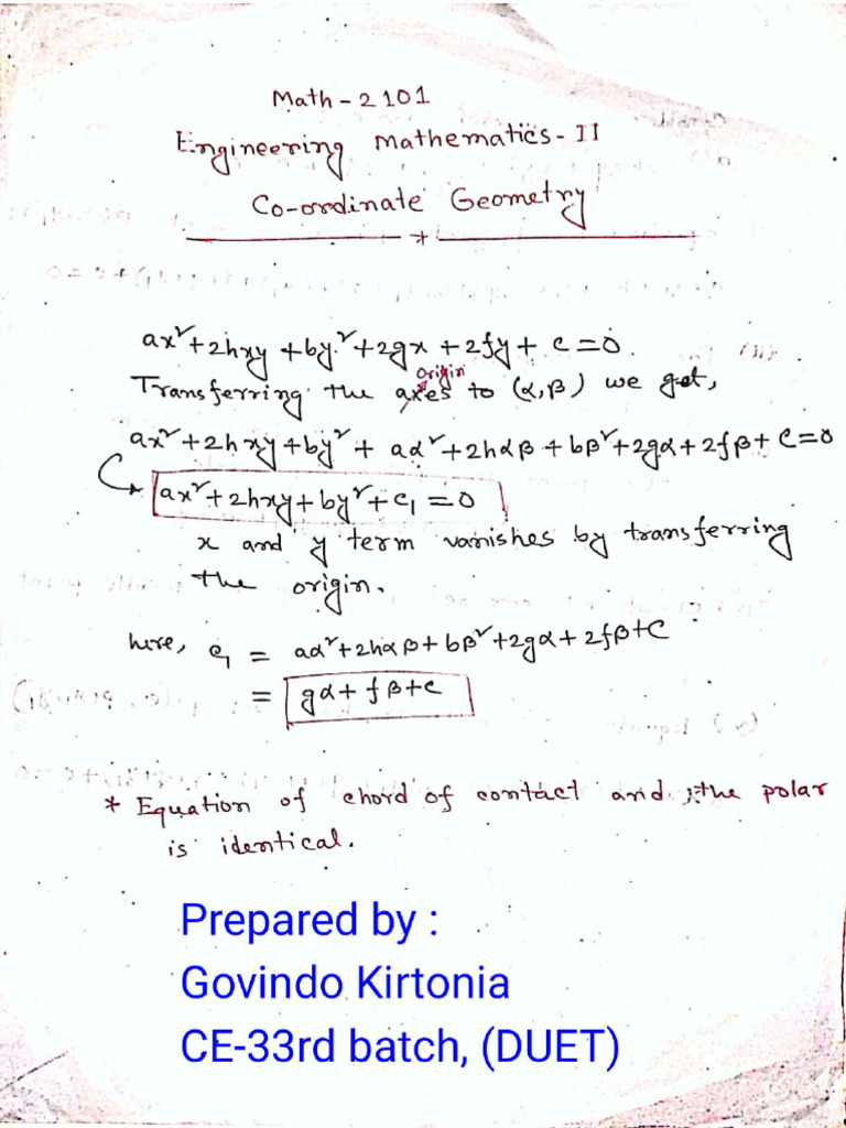 Math-II (Coordinate Geometry) | PDF