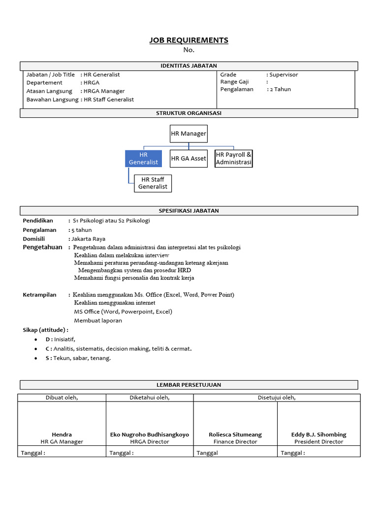 Job Requirement HR Generalist-Done | PDF