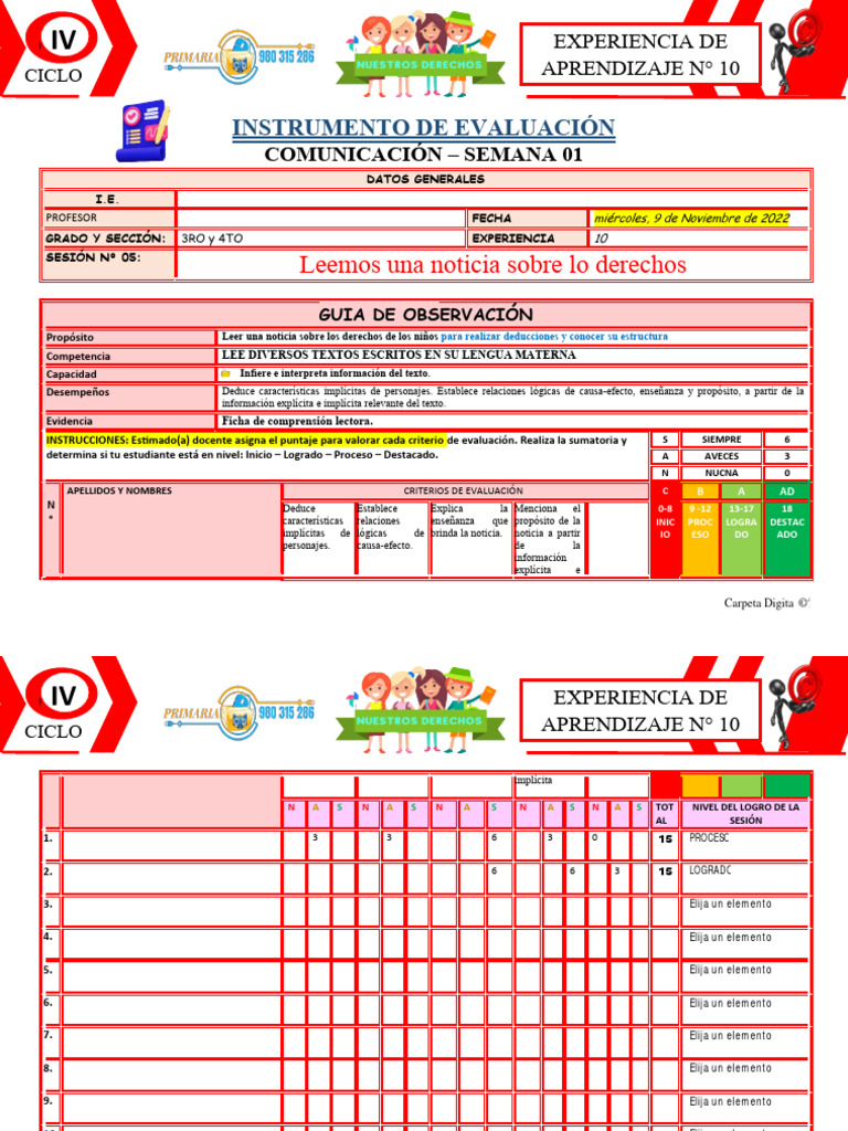 Iv Guia de Observación - Sesión 5 - Exp. 10 - Comunicacion | PDF | Evaluación | Ciencia cognitiva