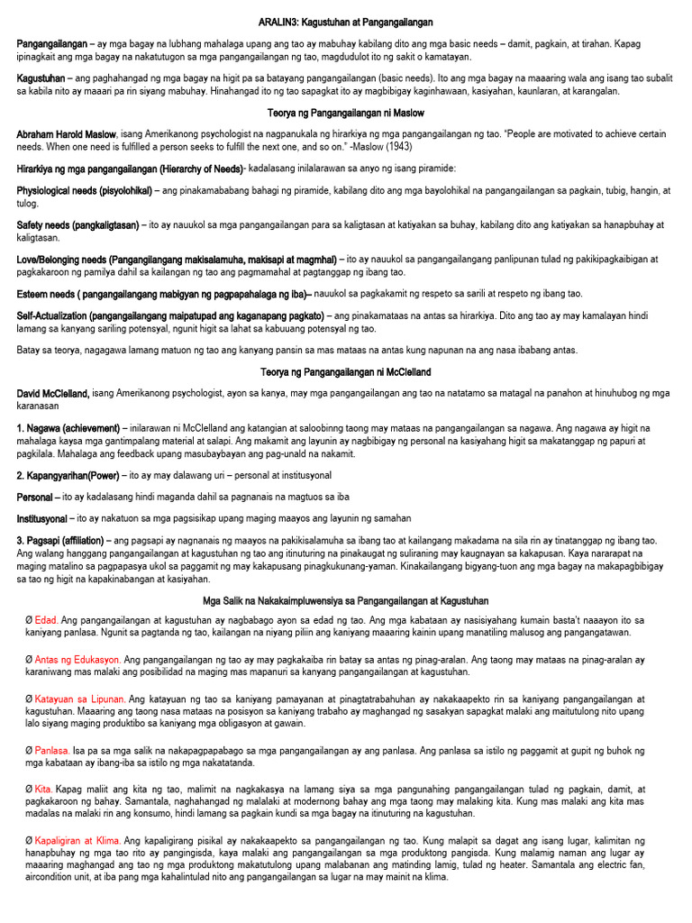 Kagustuhan at Pangangailangan EKONOMIKS | PDF