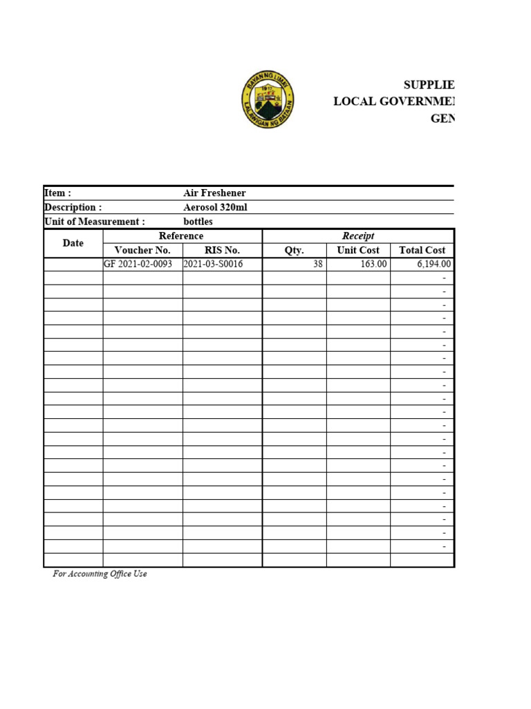 Appendix 9 - SLC - Supplies Ledger Card | PDF | Voucher | Financial ...