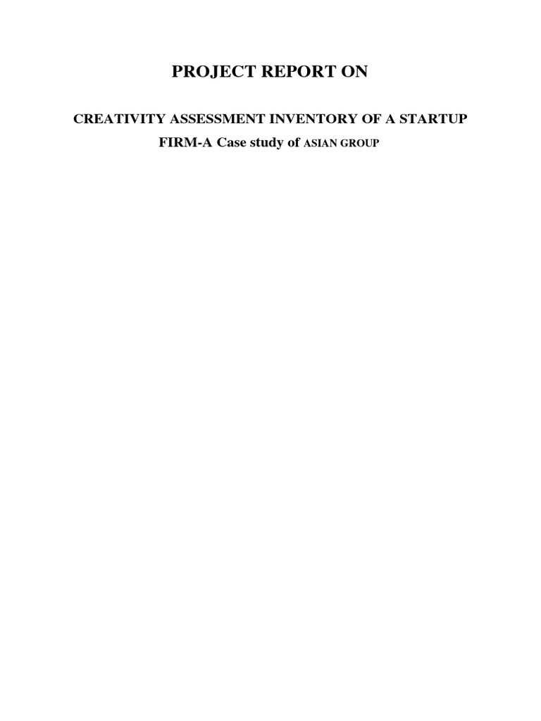 Synopsis - CREATIVITY ASSESSMENT INVENTORY OF A STARTUP FIRM A Case ...