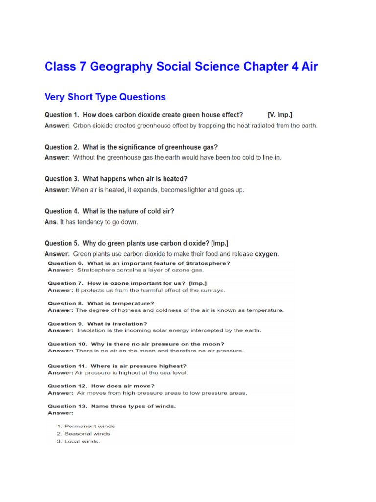 Chapter Air Class 7 Geography | PDF