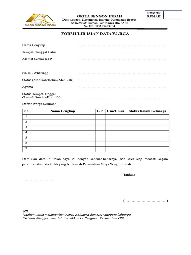 Formulir Isian Data Warga | PDF