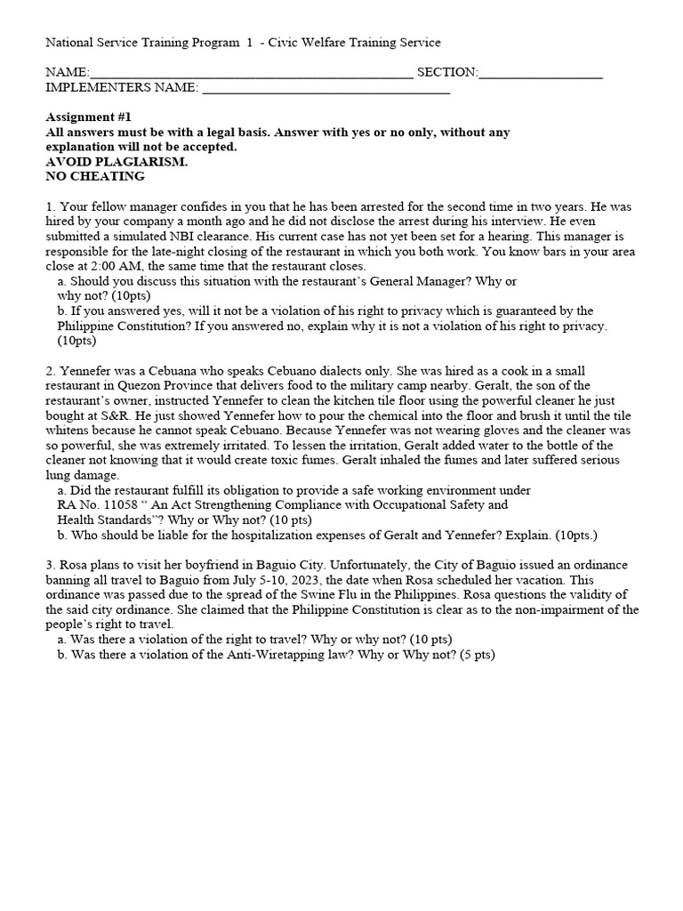 Civic Welfare Training Scenarios | PDF | Law