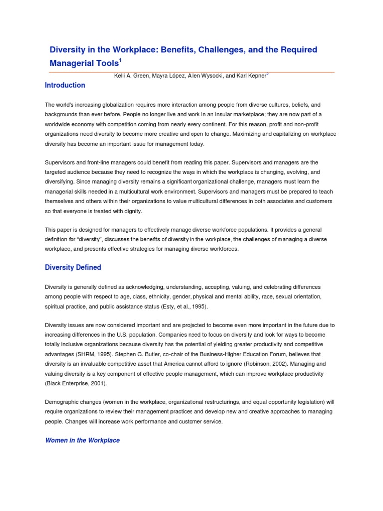 Managing Diversity in the Workplace: Understanding the Benefits and ...