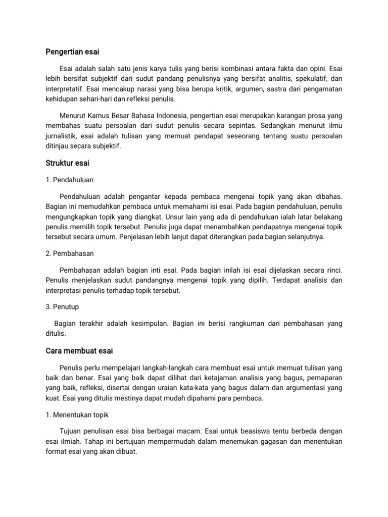 Struktur dan Contoh Esai Lengkap | PDF